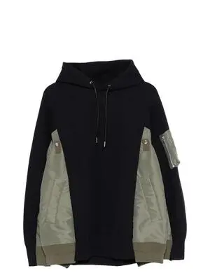 Sacai Panelled Hoodie With Sleeve Pocket - Blue