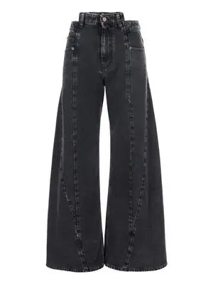 MAISON MARGIELA Wide-leg Jeans With Four Stitching Points Logo In Black Denim For - Multicolor