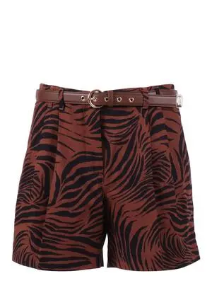 Max Mara Linen Shorts With Animal Print - Brown