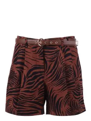 Max Mara Linen Shorts With Animal Print - Brown