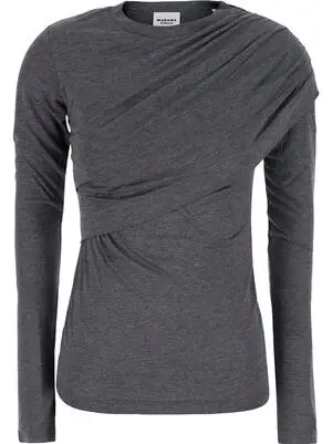 Isabel Marant Étoile Isabel Marant Etoile Women 'Dressi' Gray Top With Draped Motif On The Front In Viscose For Women Gray