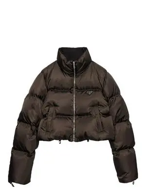 Prada Cropped Fit Stand-up Collar Down Jacket - Brown