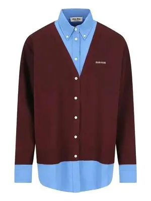 Miu Miu Wool Cardigan With Cotton Details - Multicolor