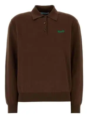 Prada Long-sleeved Polo Shirt In Recycled Silk Blend - Brown