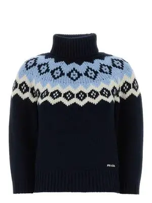 Prada Virgin Wool And Cashmere Sweater With Jacquard Motif - Blue