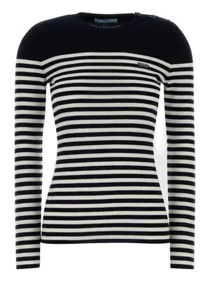 Prada Bicolor Striped Virgin Wool Sweater - Blue