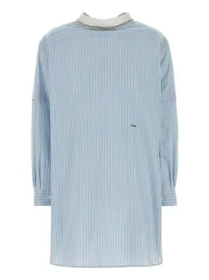 Prada Striped Cotton Poplin Blouse With Jewel Detail - Blue