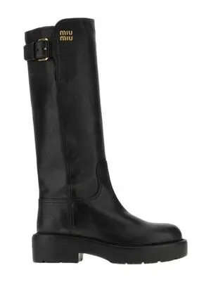 Miu Miu Leather Equestrian Boots - Black
