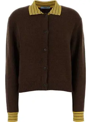 Prada Cashmere Cardigan With Striped Trims - Brown
