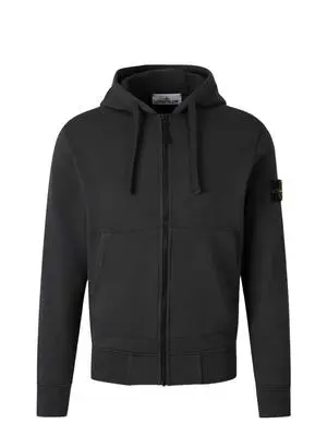 Stone Island Zip-up Hoodie With Logo Patch - Gray