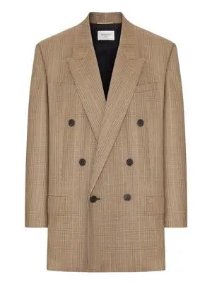 Saint Laurent Prince Of Wales Houndstooth Wool Jacket - Brown