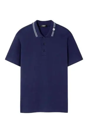 Versace Embroidered Cotton Polo Shirt - Blue