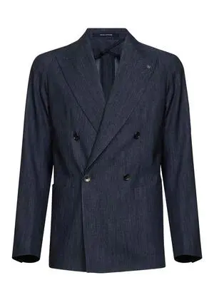 Tagliatore Blue Cotton Denim Montecarlo Double-breasted Blazer - Multicolor