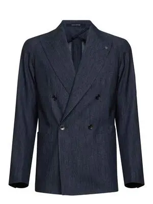 Tagliatore Blue Cotton Denim Montecarlo Double-breasted Blazer - Multicolor