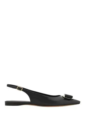 FERRAGAMO FERRAGAMO Zelmy Calf Leather Flat Slingback Shoes Black