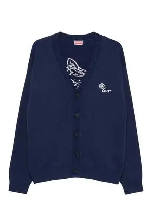 Kenzo Floral-embroidered Cardigan - Blue