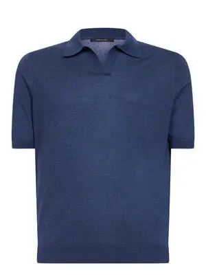 Tagliatore Navy Blue Silk Knit Polo Shirt - Multicolor