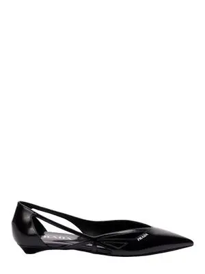 Prada Brushed Leather Ballerinas - Black