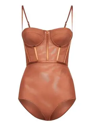 Zimmermann Tan Stretch Mesh Rebellion Corset Bodysuit - Multicolor