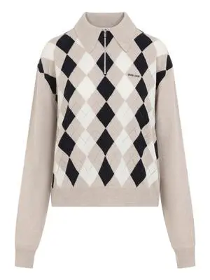 MIU MIU MIU MIU Cashmere Argyle Pattern Sweater