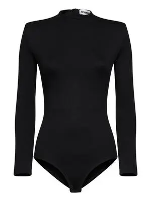 JIL SANDER Black Compact Wool Knit Fitted Bodysuit - Multicolor