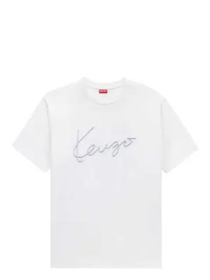 Kenzo Signature` Embroidered Cotton T-shirt - White