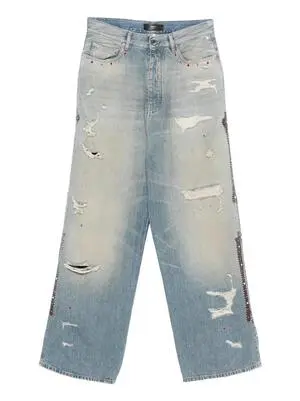 Amiri Studded Bones Appliqué Wide-leg Jeans - Blue
