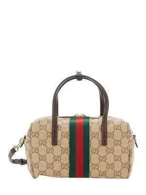 Gucci Boston' Beige Mini Bag With Web Detail On The Side And Adjustable And Removable Strap In Gg Canvas For - Multicolor