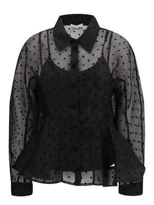 GANNI Polka Dot Organza Shirt - Black