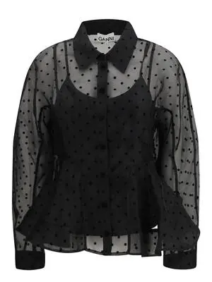 GANNI Polka Dot Organza Shirt - Black