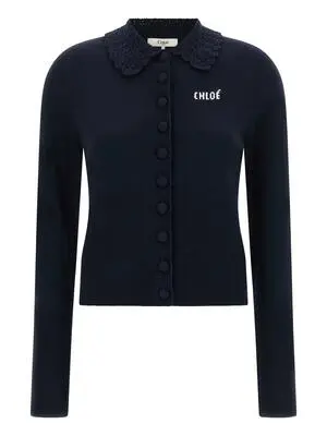 Chloé CHLOE Wool Collared Cardigan Blue