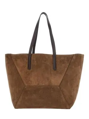 Brunello Cucinelli Brunello Cucinelli Women 'Duo' Brown  Tote Bag With Panelled Design And Two Top Handles In Suede For Women Multicolor