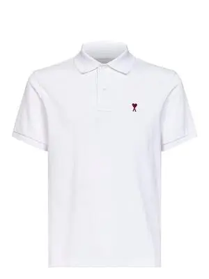 AMI Paris White Cotton Piqué De Cœur Polo Shirt - Multicolor