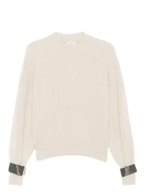 Brunello Cucinelli BRUNELLO CUCINELLI Cashmere Ribbed Sweater With Embellished Cuffs Multicolor