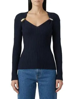 Bottega Veneta V-neck Sweater With Metal Plaques - Blue