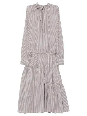 Dries Van Noten Striped Silk-blend Long Dress - Brown