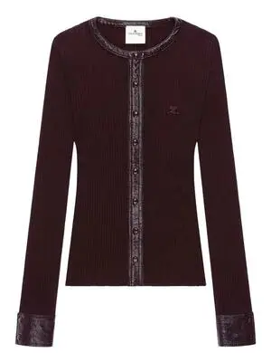 COURREGES Ribbed Cardigan With Vinyl Trim - Red
