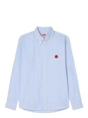 Kenzo Boke Flower` Embroidered Casual Shirt In Seersucker Cotton - Blue