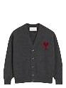 AMI Paris V-neck Cardigan With Contrasting De Coeur Logo - Multicolor