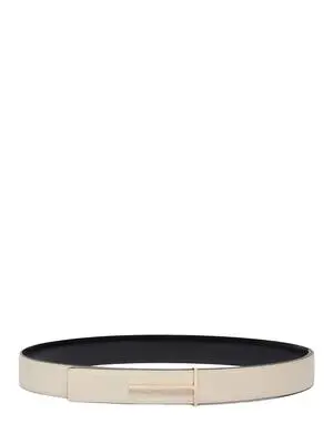 TOM FORD Grained Leather And Spazzolato Leather Slim T Belt - Gray