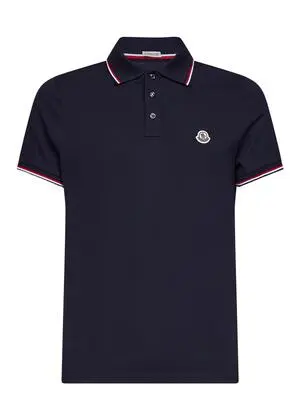 Moncler Blue Cotton Piqué Polo Shirt With Tricolor Trims - Multicolor