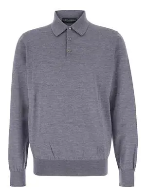 Dolce & Gabbana Grey Polo Shirt With Classic Collar And Tonal Logo Embroidery On The Front In Wool - Multicolor
