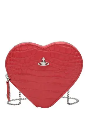 VIVIENNE WESTWOOD Crocodile Effect Embossed Leather Heart Shaped Shoulder Bag - Red