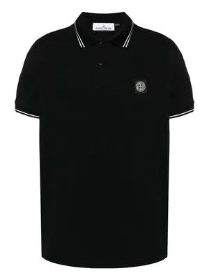Stone Island Polo Shirt With Contrasting Trims - Black