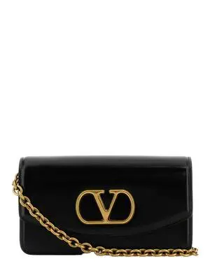Valentino Garavani Leather Vlogo Signature Shoulder Bag - Black