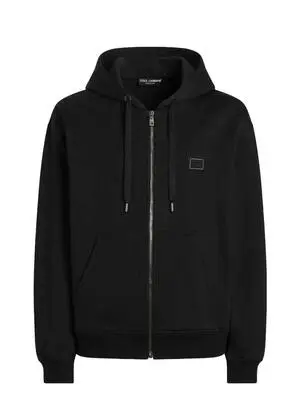 Dolce & Gabbana Logo Plaque Cotton Hoodie - Black