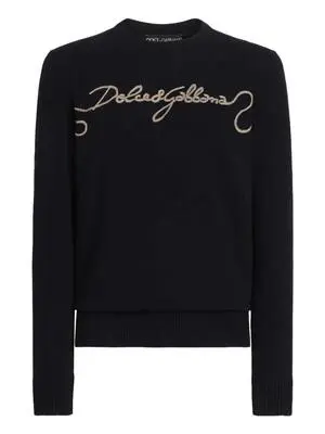 Dolce & Gabbana Embroidered Plain-knit Sweater - Blue