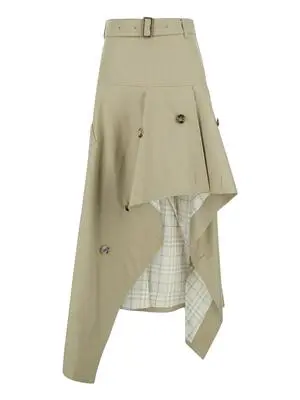 Burberry Cotton Asymmetrical Skirt With Check Lining - Multicolor