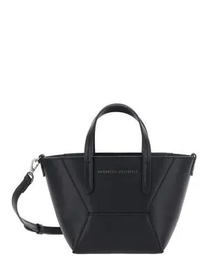 Brunello Cucinelli Brunello Cucinelli Women 'Duo' Black Mini Bag With Adjustable And Removable Shoulder Strap And Logo Lettering On The Front In Leather For Women Multicolor