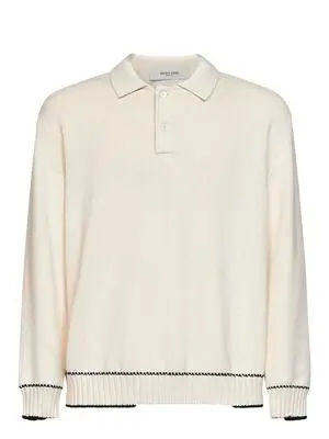 GOLDEN GOOSE White Cotton Knit Polo Shirt With Print - Multicolor